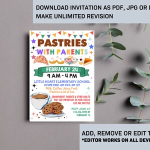 EDITABLE Pastries With Parents Flyer, PTA Breakfast School Fundraiser ...