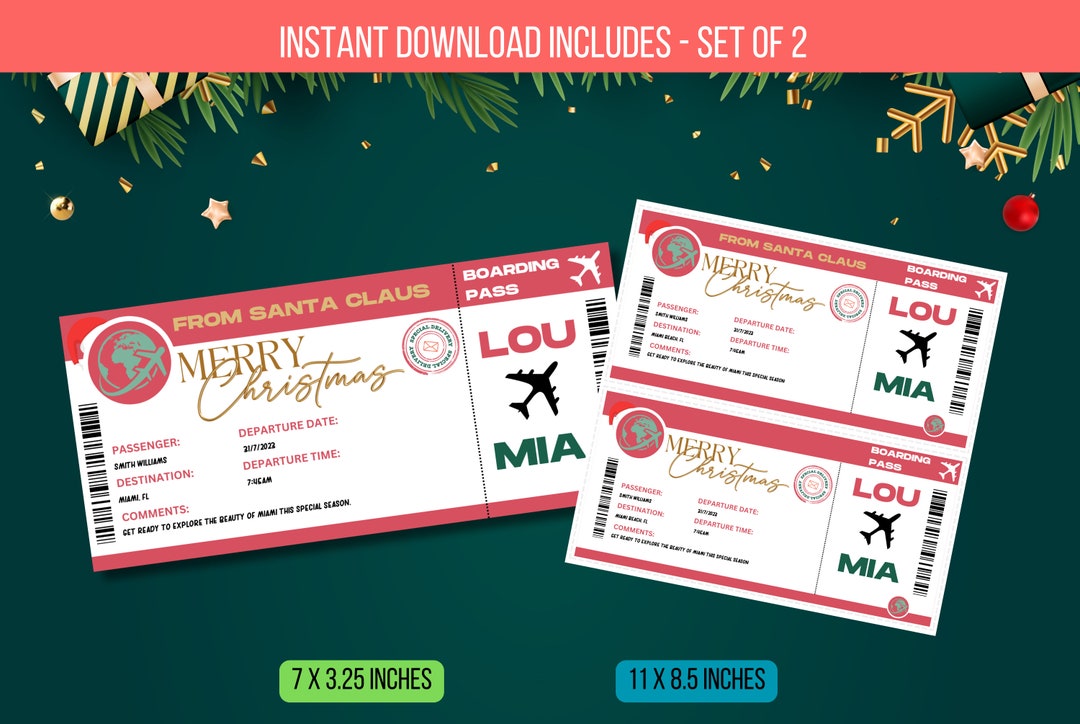 EDITABLE Christmas Boarding Pass Template Flyer, Christmas Surprise ...