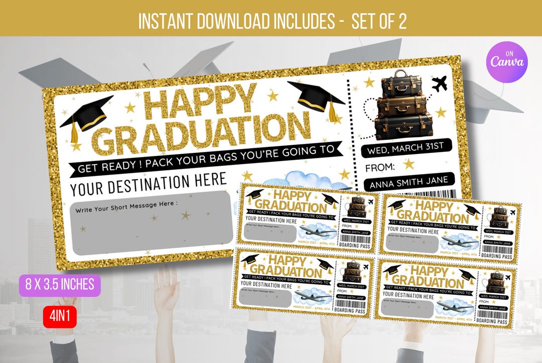 EDITABLE Graduation Boarding Pass Ticket, Graduation Gift Ticket, Plane ...