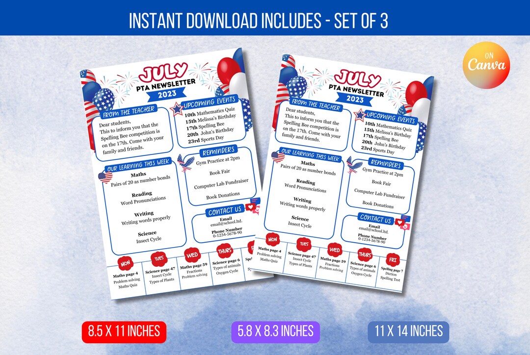 EDITABLE July Newsletter Template, Classroom Printable Handout Flyer ...