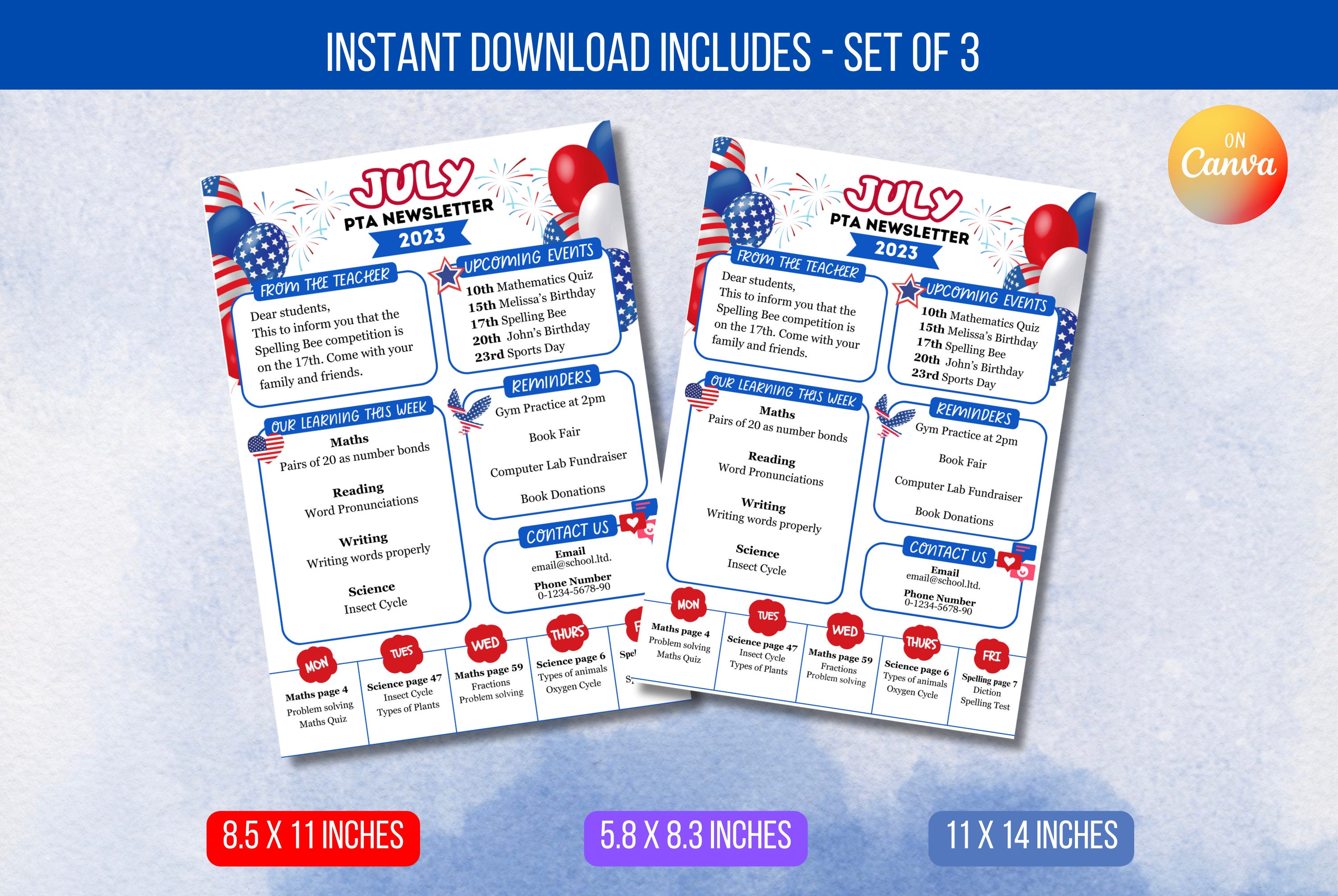 EDITABLE July Newsletter Template Classroom Printable Handout - Etsy