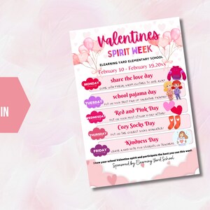 EDITABLE Valentine School Spirit Week Flyer, Festive Spirit Week PTO ...