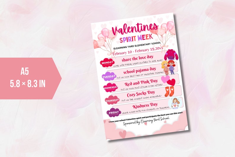EDITABLE Valentine School Spirit Week Flyer Festive Spirit - Etsy