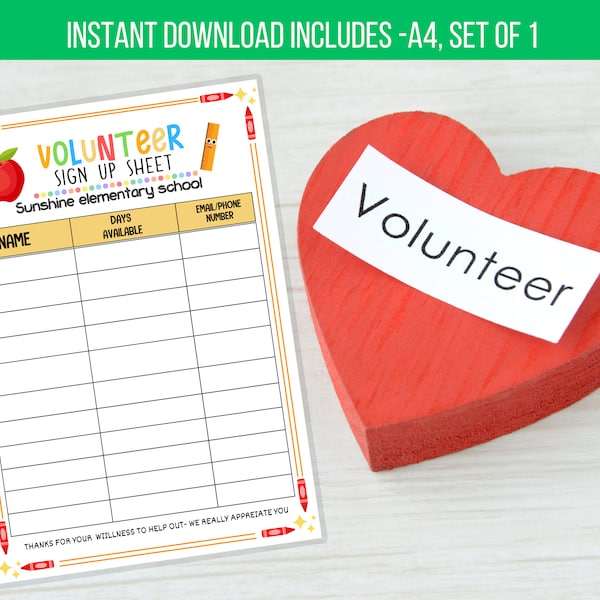 Volunteer Sign in Sheet Teacher - Etsy