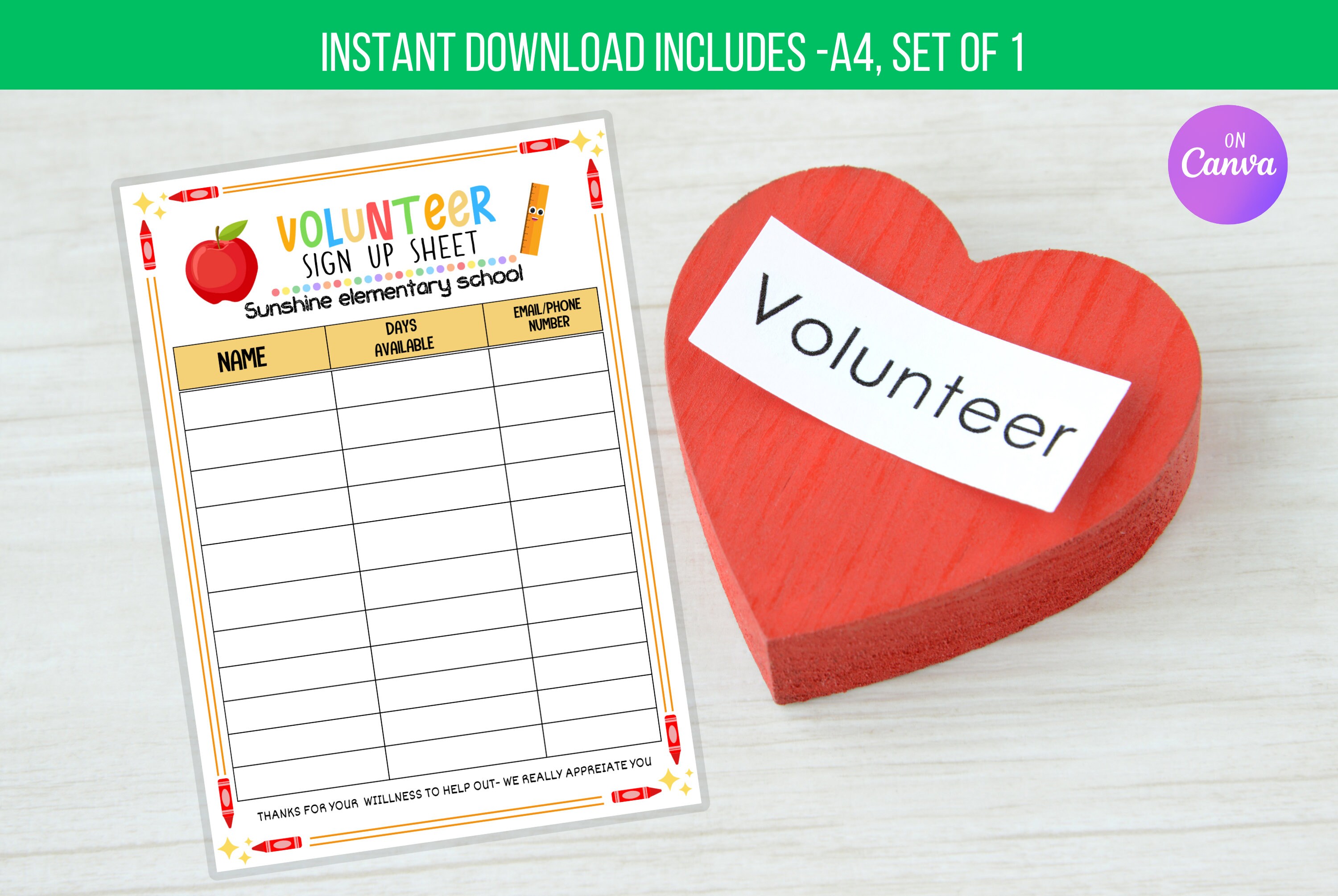 EDITABLE Teacher Volunteer Sheet School Pto Pta Sign up - Etsy