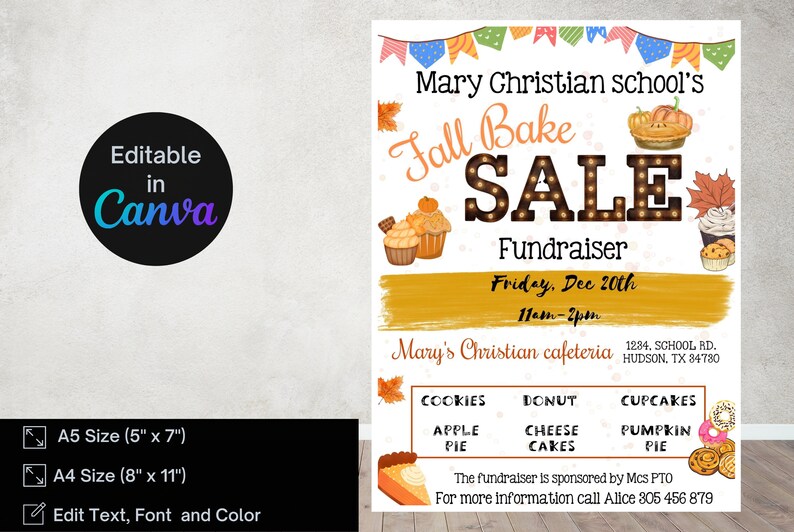 EDITABLE Fall Bake Sale Flyer, School Bake Sale Flyer, Church Fall Bake ...