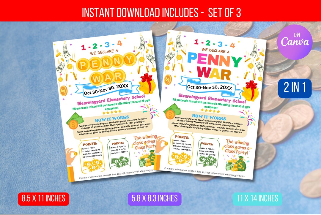 EDITABLE Penny War Fundraiser Flyer, Printable School Fundraiser Event ...