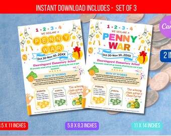 Penny War Fundraiser Flyer, Printable School Fundraiser Event ...