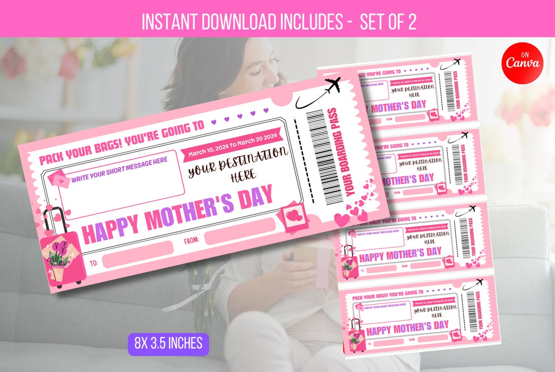 EDITABLE Mother's Day Surprise Ticket Template, Flight Ticket, Surprise ...