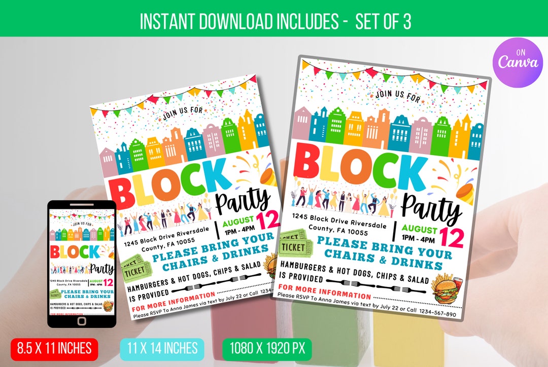 EDITABLE Block Party Invitation, Street Party, Community Dinner Flyer ...