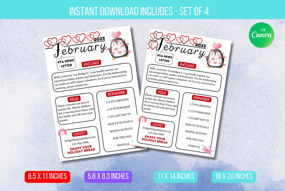 EDITABLE February Newsletter Template, Classroom Printable Handout ...