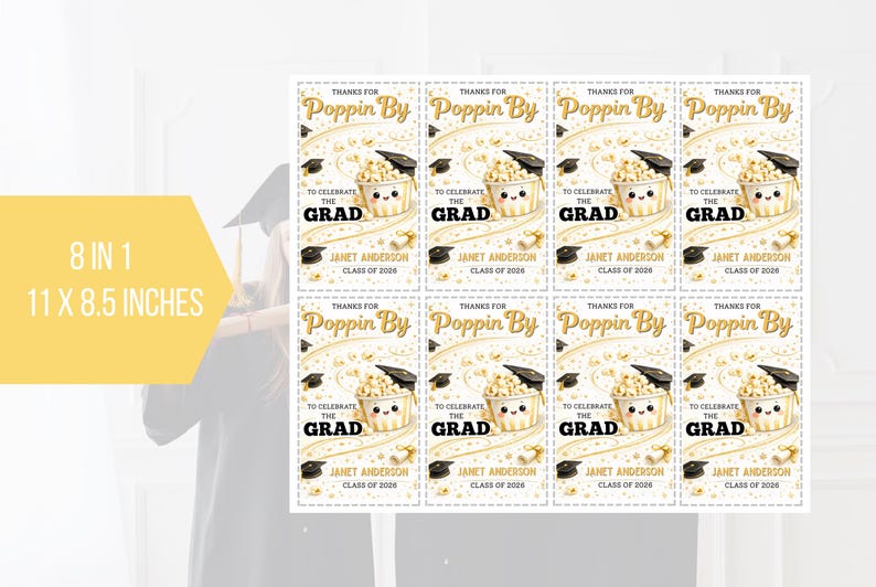EDITABLE Thanks for Poppin by Graduation Popcorn Gift Tag, Graduation ...