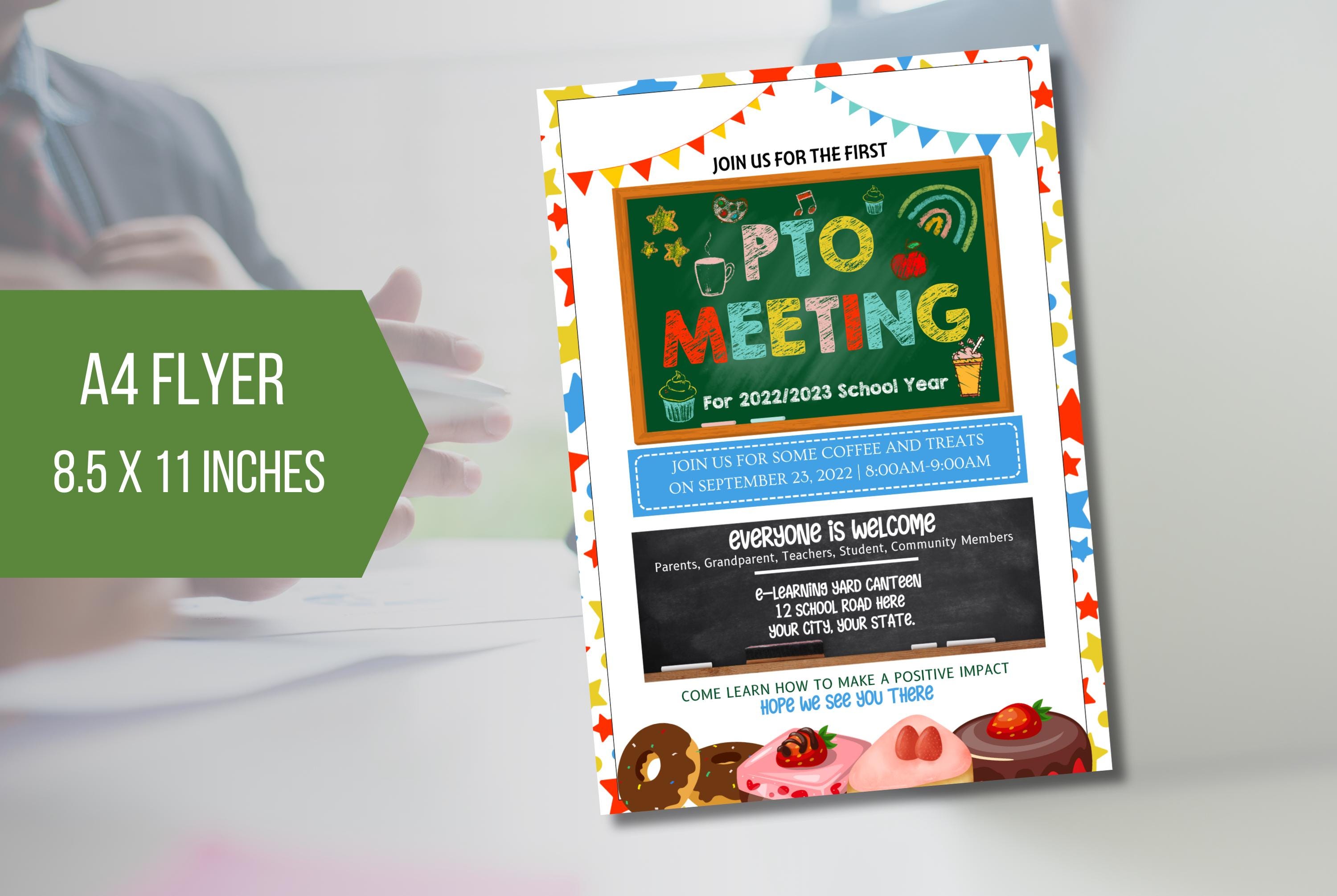 Buy EDITABLE PTO PTA Meeting Handout Flyer, School Fundraiser Event ...