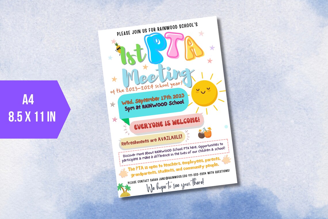 EDITABLE PTA Meeting Handout Flyer School Information Meeting - Etsy