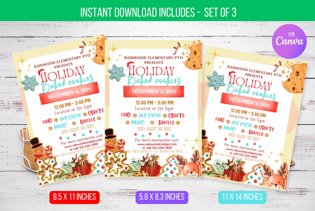 EDITABLE Holiday Baked Cookies Flyer, Printable Cookies Invitation, Pto ...