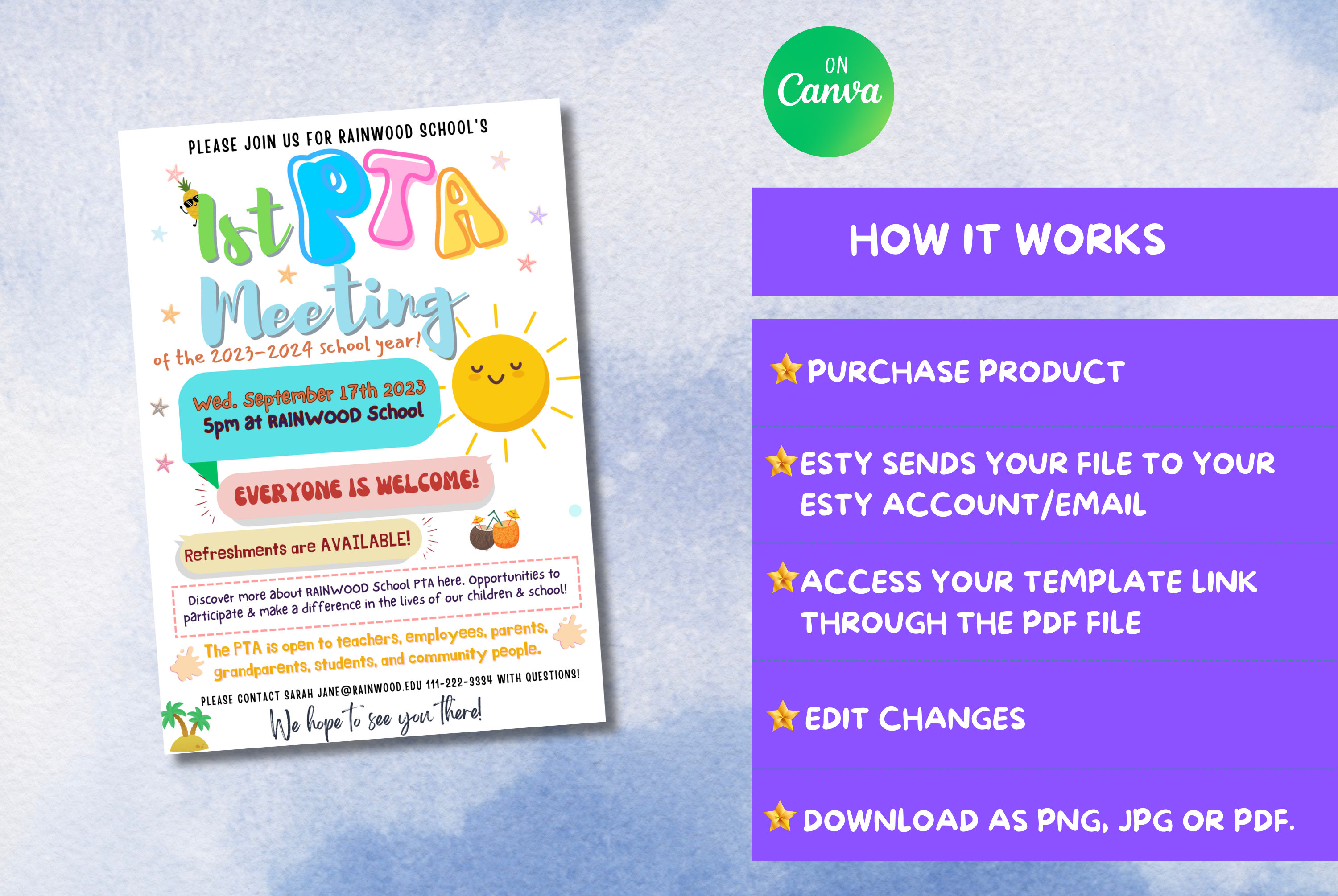 EDITABLE PTA Meeting Handout Flyer School Information Meeting - Etsy