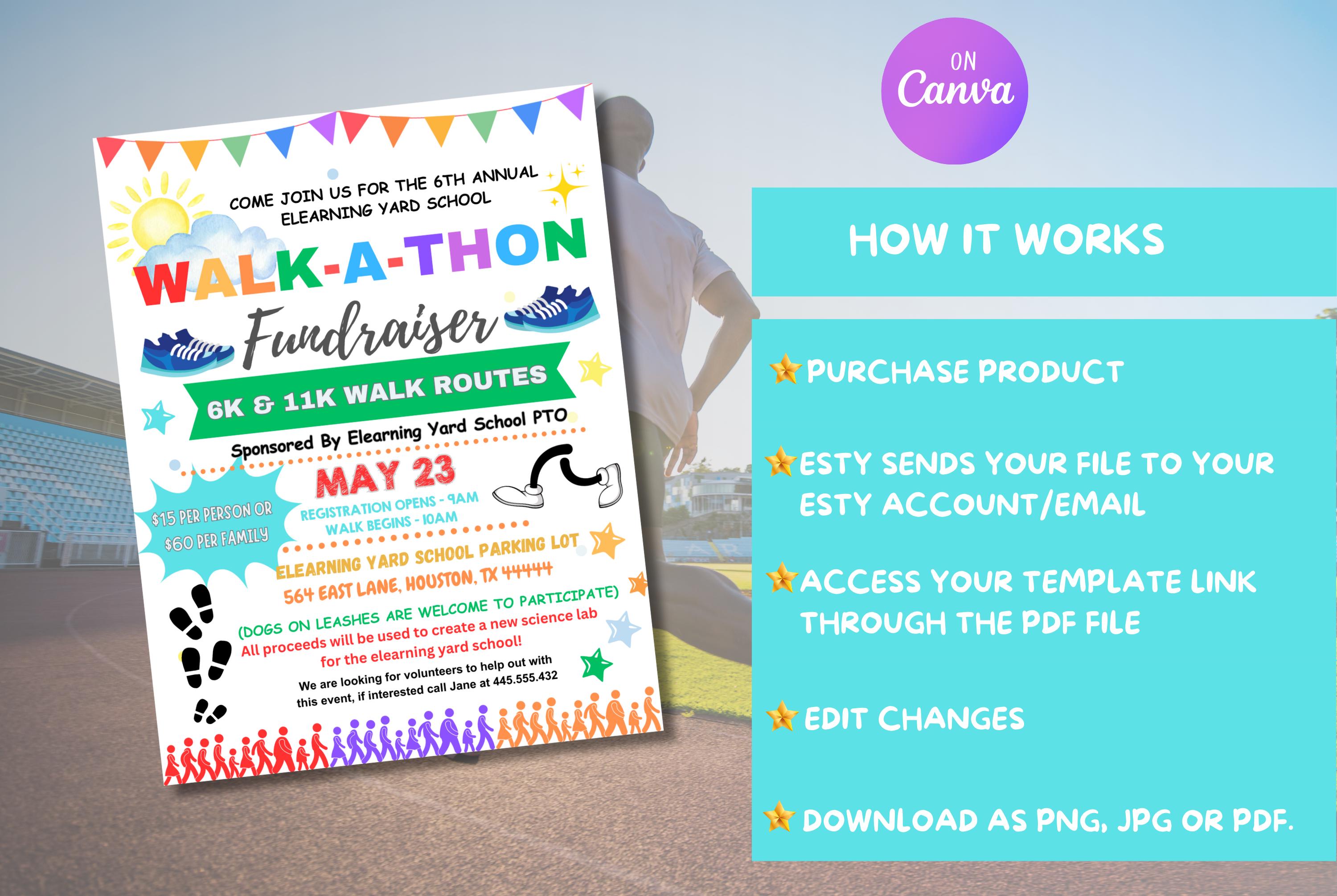 EDITABLE Walkathon Fundraiser Flyer, 6k 11k Race School Fundraising ...