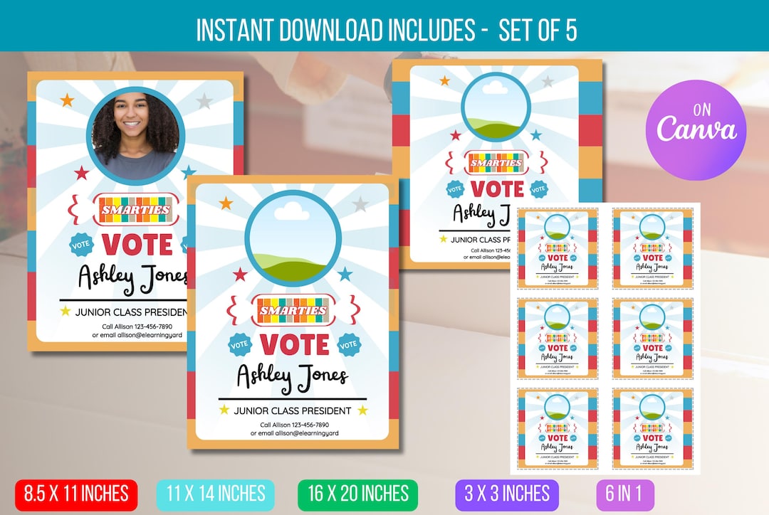 EDITABLE Presidential Campaign Poster, Smartie Student Poster, Class ...