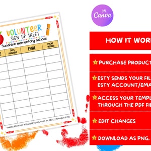 EDITABLE Teacher Volunteer Sheet, School Pto Pta Sign up Sheet ...
