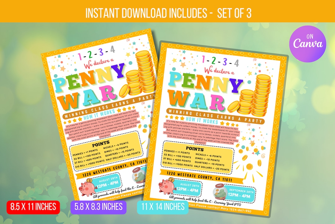 EDITABLE Penny War Fundraiser Flyer, Printable School Fundraiser Event ...