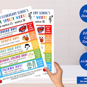 Spirit Week Template Spirit Week Schedule School Spirit - Etsy