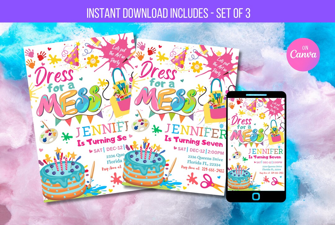 EDITABLE Birthday Invitation, Dress for A Mess Birthday Party Invite ...