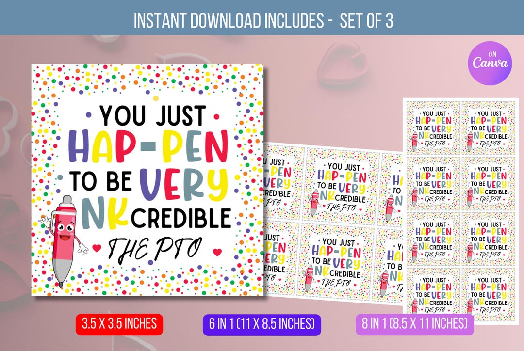 EDITABLE You Just Hap-pen to Be Very Ink-redible Gift Tag, PTO Thank ...