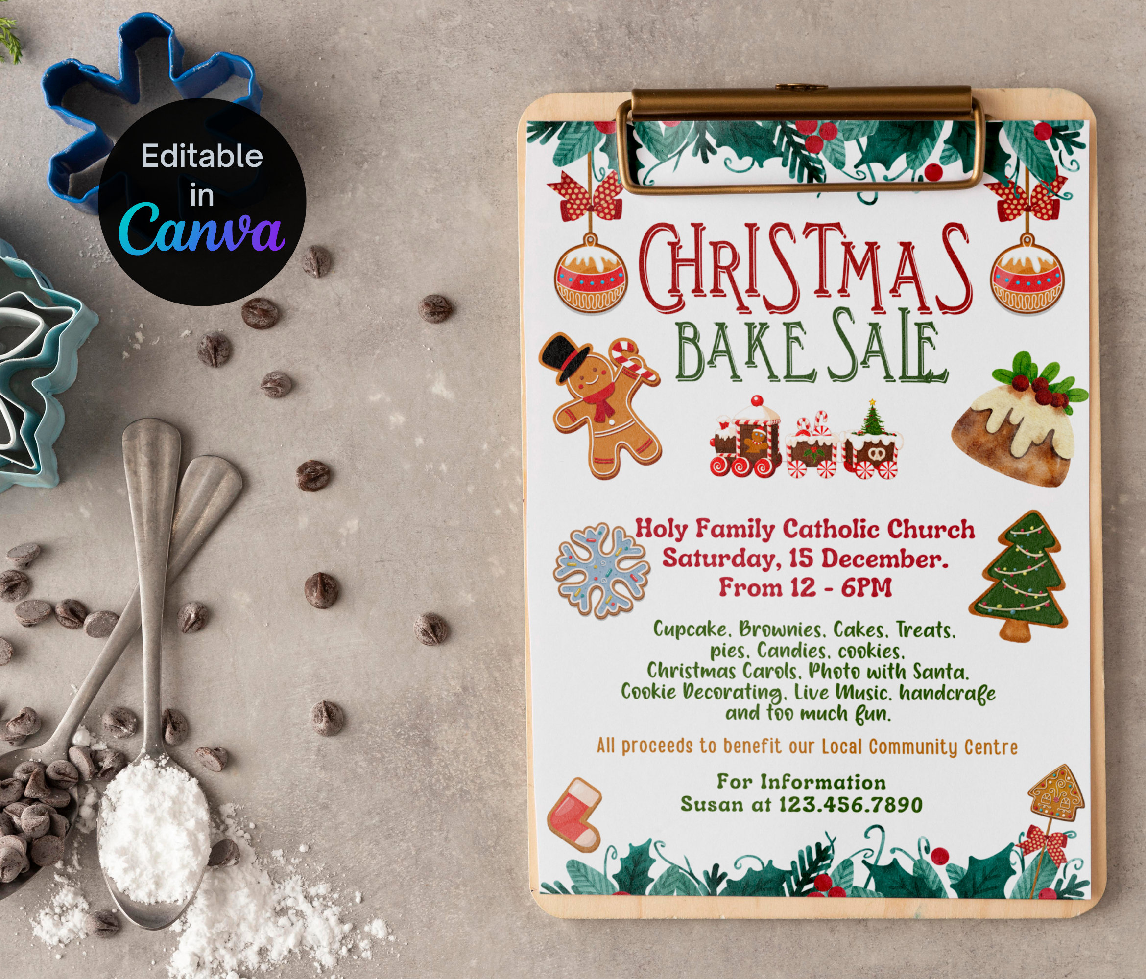 EDITABLE Holiday Bake Sale Flyer, Christmas Bake Sale Flyer, Christmas ...