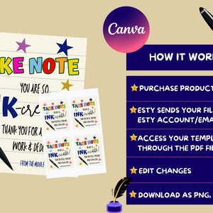 Pen Thank You Gift Tags, Take Note You Are Ink-credible, Teacher Staff ...