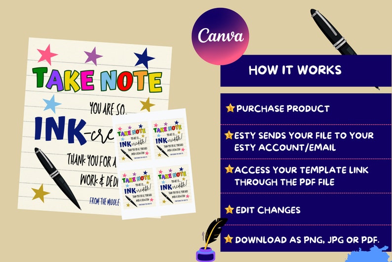 Pen Thank You Gift Tags Take Note You Are Ink-credible - Etsy