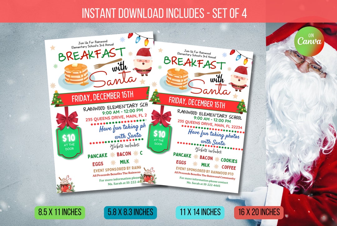 EDITABLE Breakfast With Santa Flyer, Printable Toy Drive Invitation ...