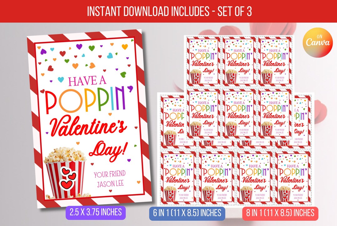EDITABLE Popcorn Valentine's Day Tag, Have A POPPIN Valentine's Day ...