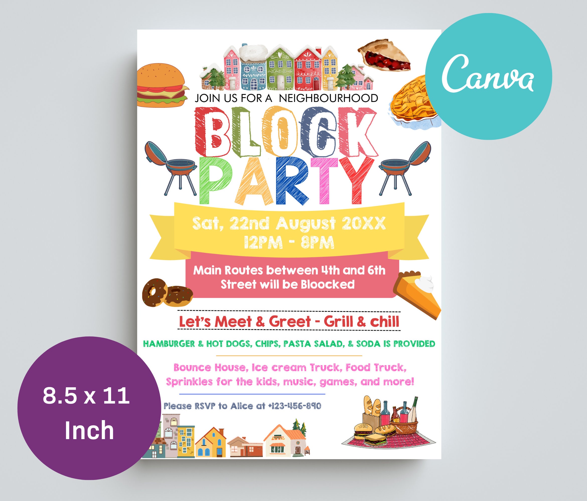 Block Party Invitation, Editable, Street Party, Community Dinner Flyer ...