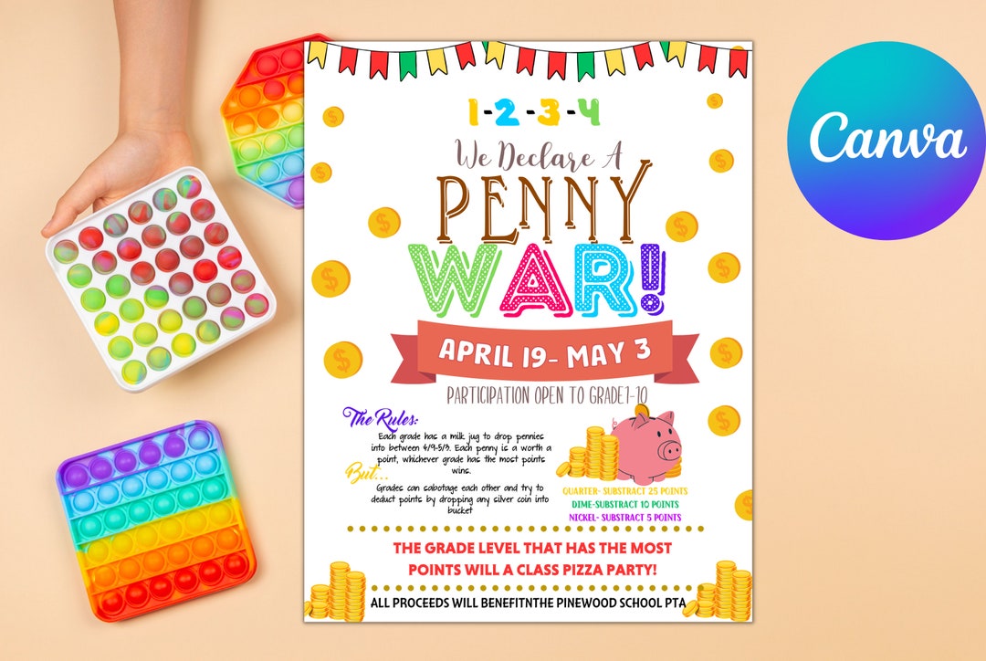 Penny War Fundraiser Flyer, Printable School Fundraiser Event ...