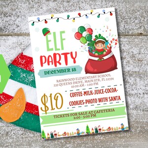 EDITABLE Elf Party Invite Flyer, Printable Party Invitation, Kid ...