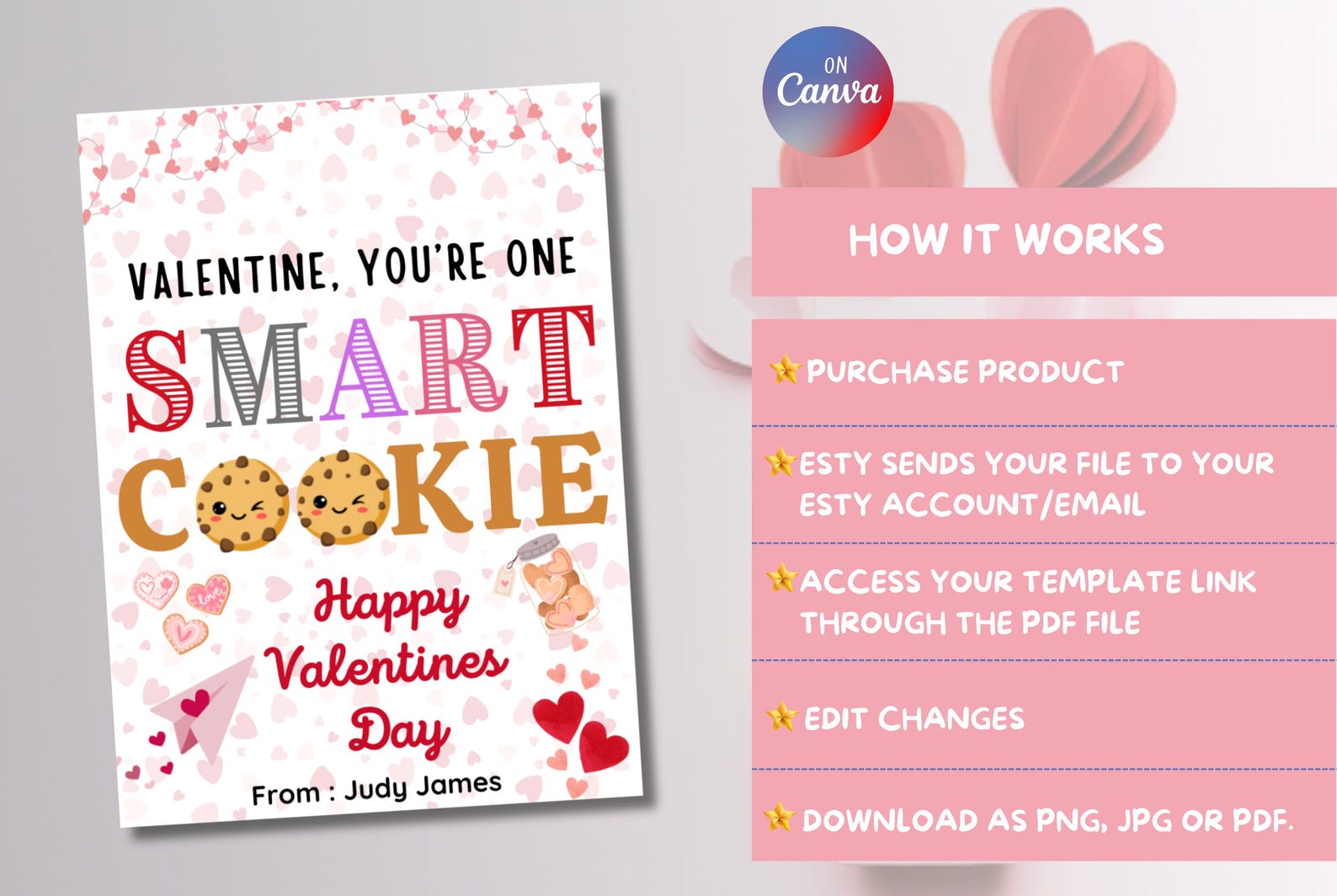 EDITABLE Smart Cookie Valentine's Day Gift Tag, Cookie Favor Tag ...