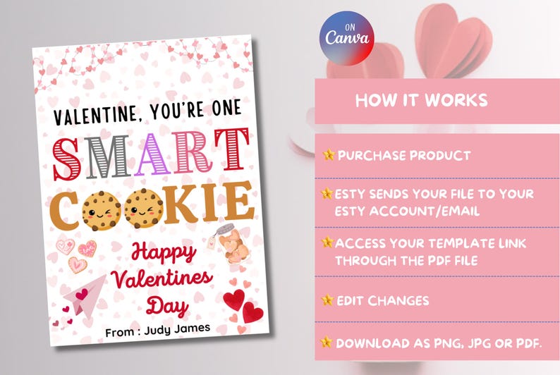 EDITABLE Smart Cookie Valentine's Day Gift Tag, Cookie Favor Tag ...