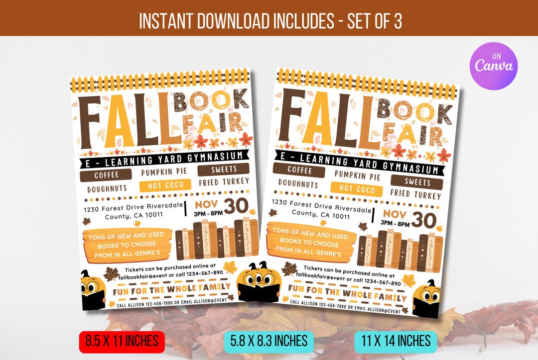 EDITABLE Fall Book Fair Invitation Flyer, School Fall Book Fair ...