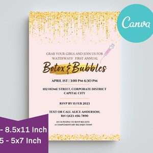 Botox & Bubbles Party Invite, Botox Special Flyer, Editable Canva ...