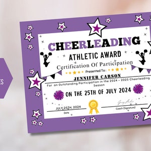 EDITABLE Cheerleader Certificate, Cheer Certificates Sports Award ...