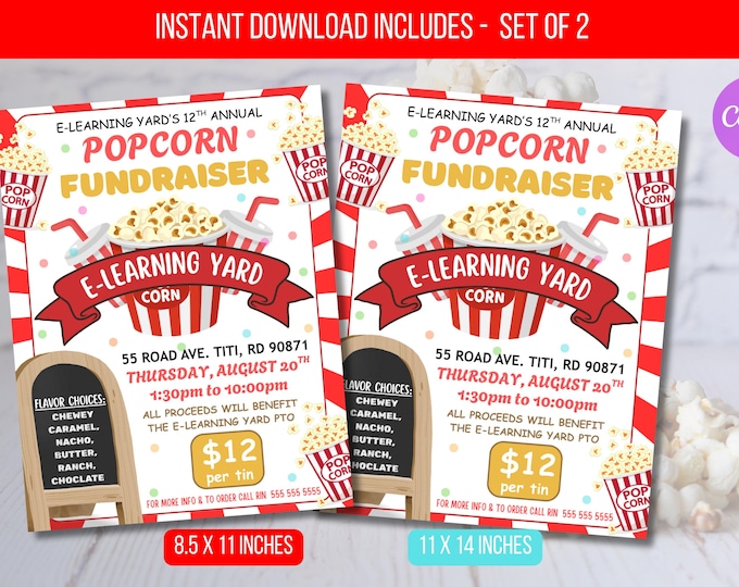 Popcorn Fundraiser Flyer, Editable PTA PTO School Church Popcorn ...