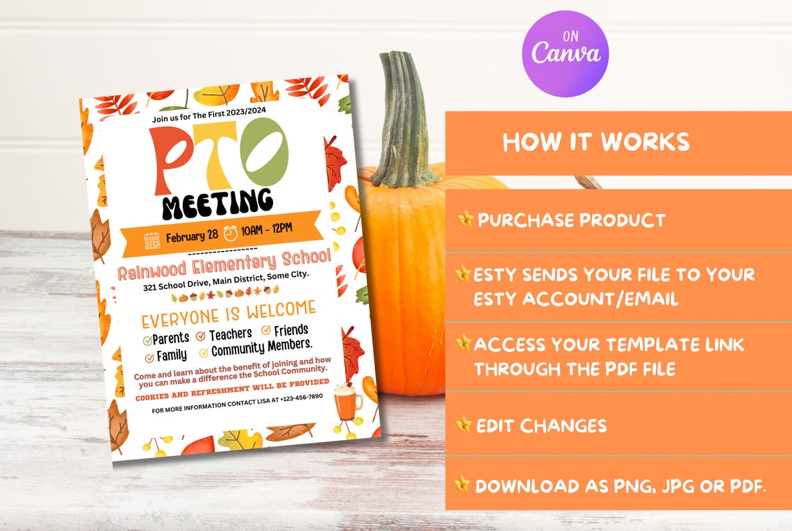 EDITABLE Fall PTO PTA Meeting Handout Flyer, School Information Meeting ...