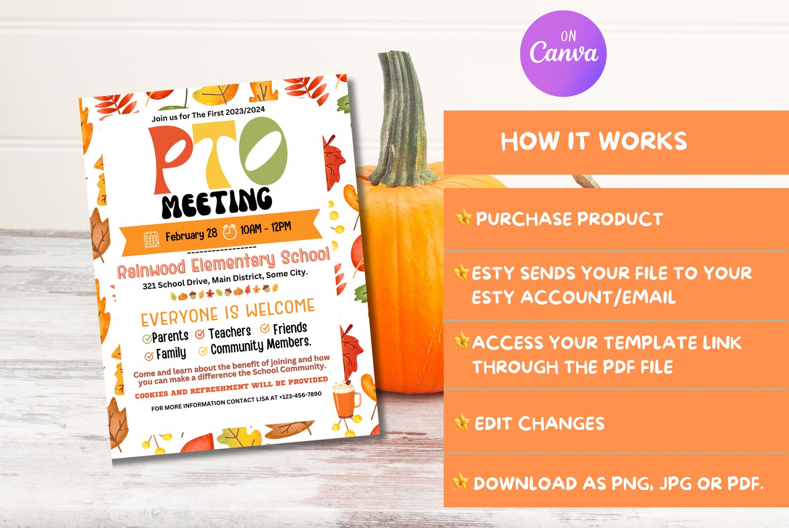 EDITABLE Fall PTO PTA Meeting Handout Flyer, School Information Meeting ...