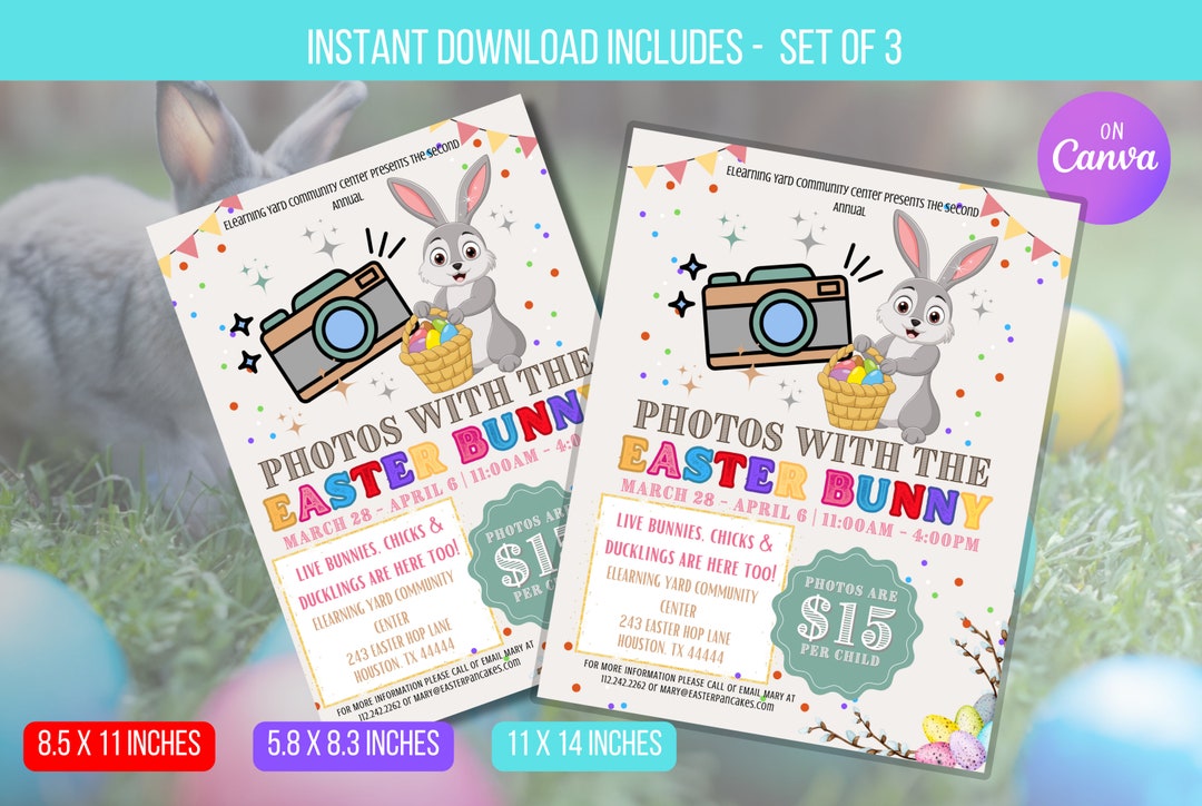 EDITABLE Cute Photos With the Easter Bunny Flyer, Printable Invite ...