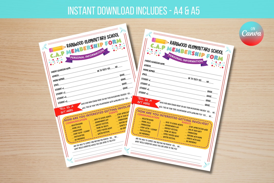 Printable PTO PTA Membership Form, Pto/pta Parent Volunteer Sign up ...