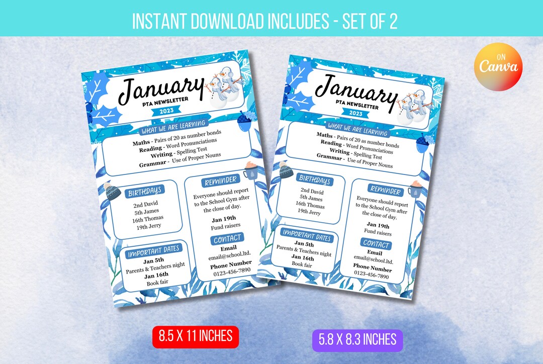 EDITABLE January Newsletter Template, Classroom Printable Handout Flyer ...
