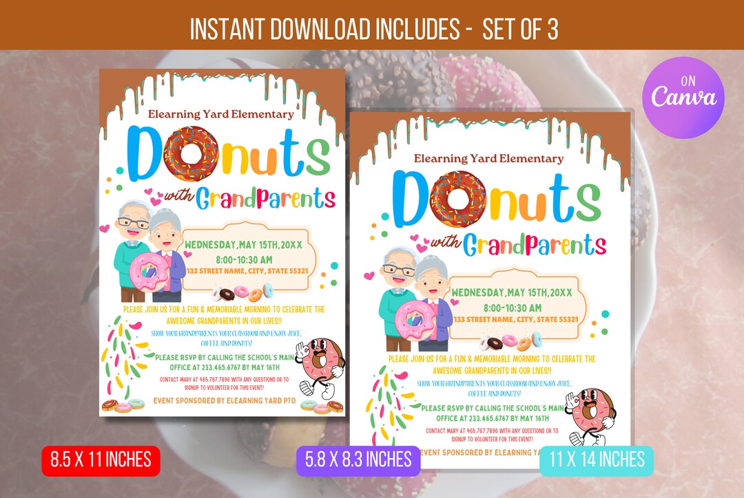 EDITABLE Donuts With Grandparents Flyer, School Grandparents Event ...