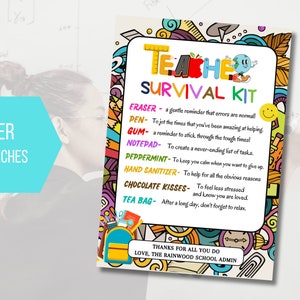 EDITABLE Teacher Survival Kit Template, Teacher Thank You Gift ...