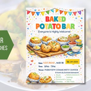 EDITABLE Baked Potato Bar Flyer, School Fundraiser Invitation ...