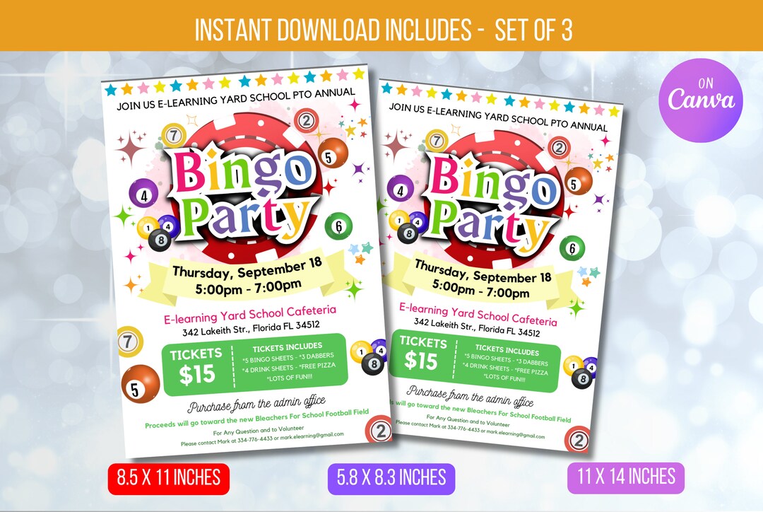 EDITABLE Bingo Party Flyer, Bingo Night Flyer, School Community Party ...